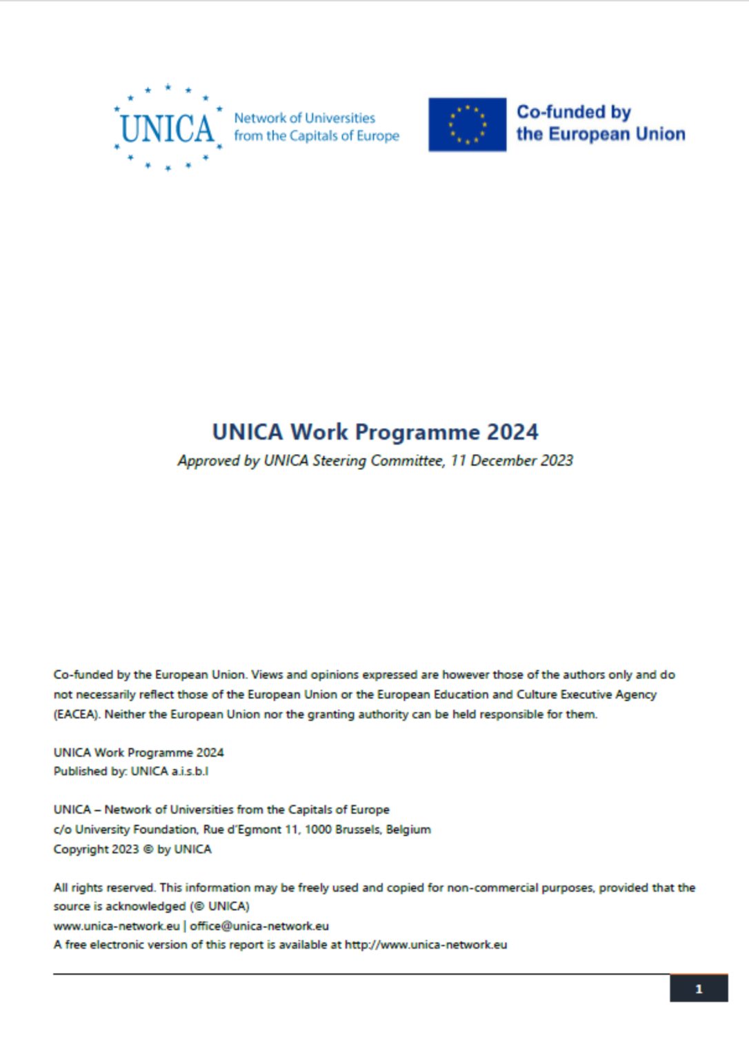 UNICA Work Programme 2024 | UNICA